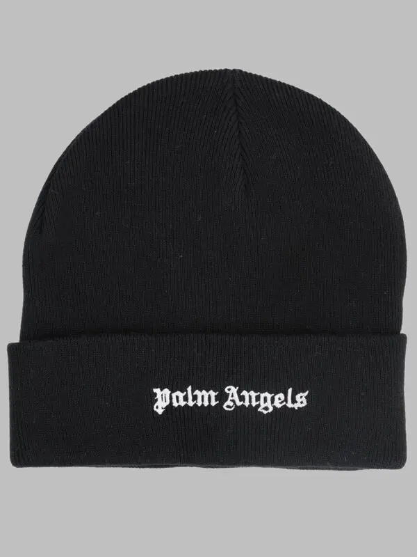 Palm Angels Berretto In Misto Cotone Con Logo - Black