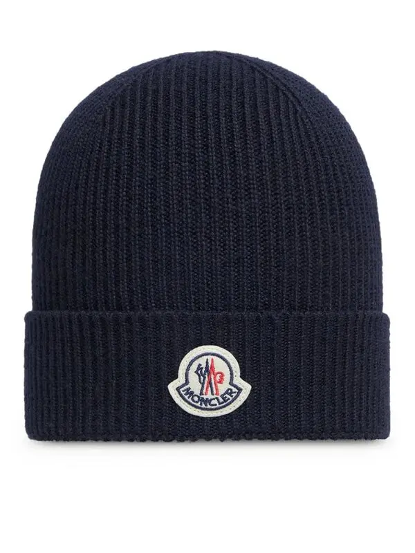 Moncler Logo Wool Beanie - Blue