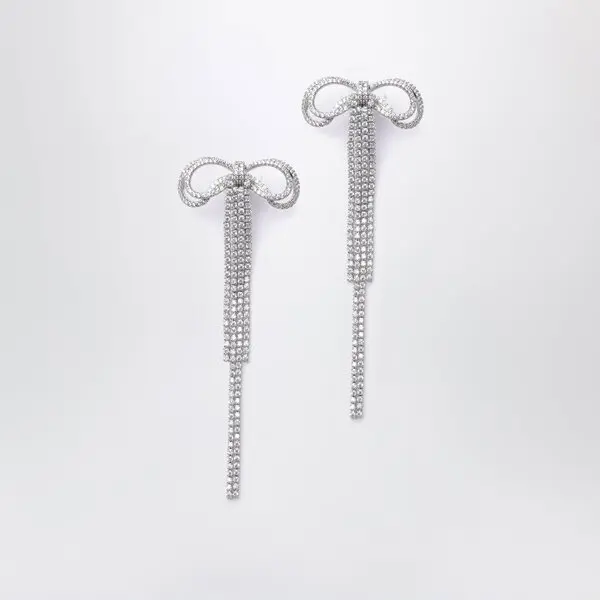 SELF-PORTRAIT Double Crystal Bow Drop Earrings In -plated Brass - Silver