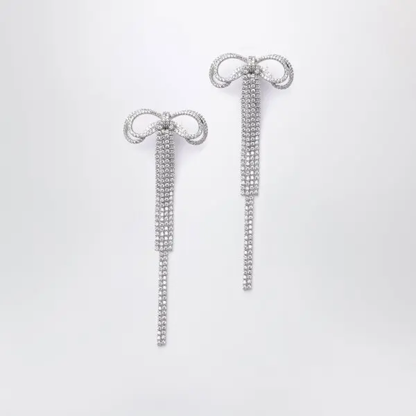 SELF-PORTRAIT Double Crystal Bow Drop Earrings - Silver