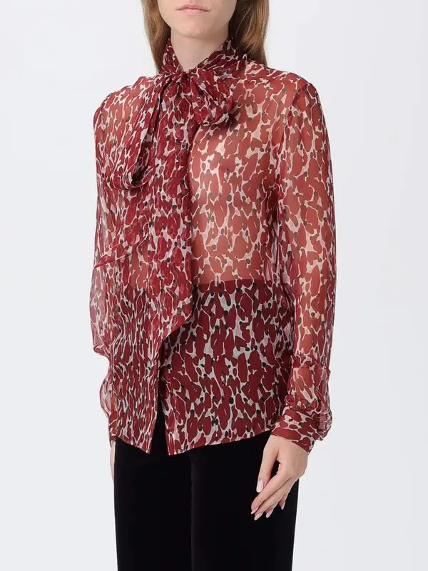 Saint Laurent Floral Print Silk Shirt - Red