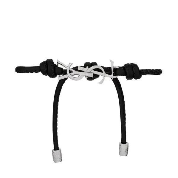 Saint Laurent Cassandre Cord Leather Bracelet
