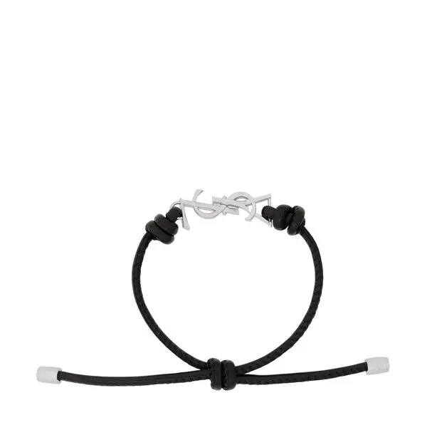 Saint Laurent Cassandre Cord Leather Bracelet