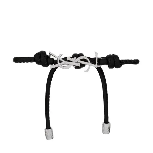 Saint Laurent Cassandre Cord Leather Bracelet - Silver