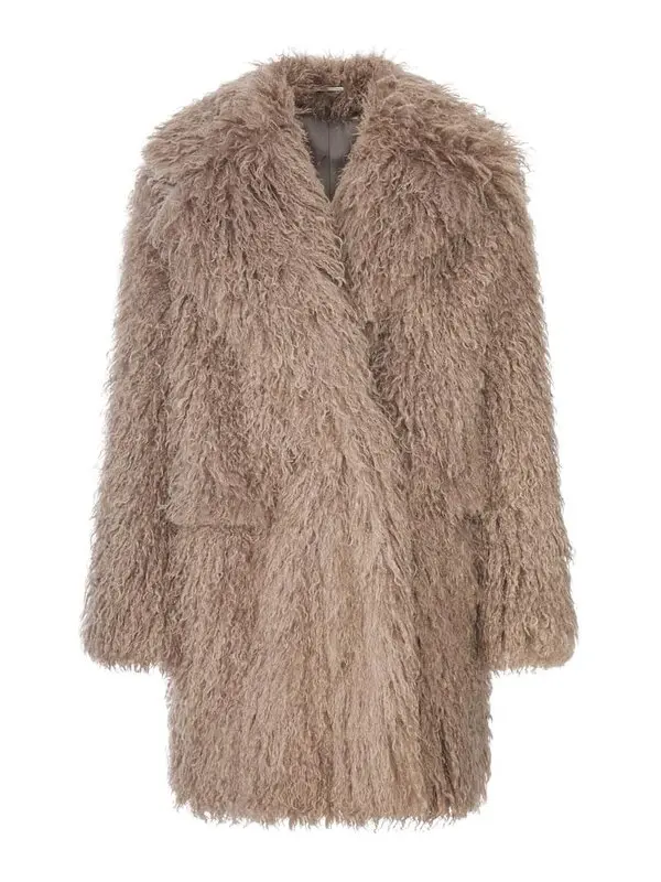 Tagliatore Curly Sheepskin Coat With Wide Collar - Cream