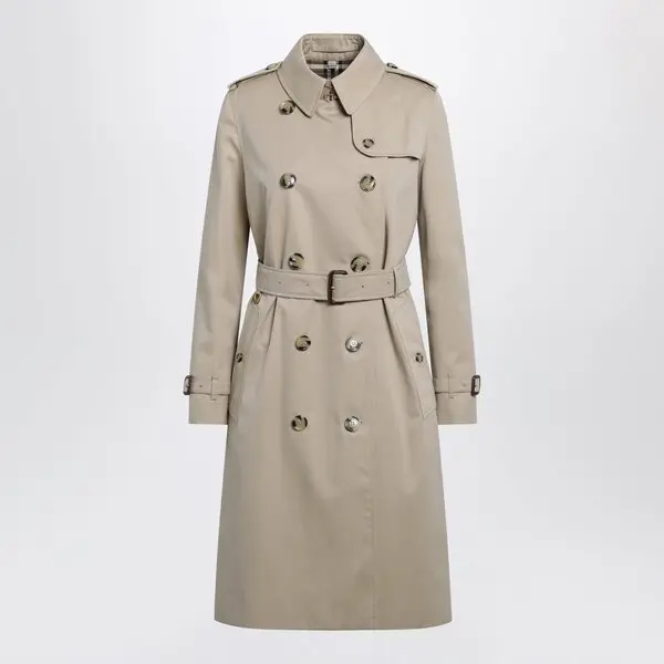 Burberry Long Kensington Heritage Cotton Trench Coat In Honey - Cream