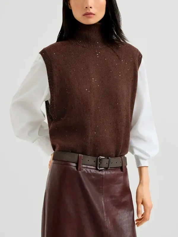 Brunello Cucinelli Sequined Turtleneck Vest - Multicolor
