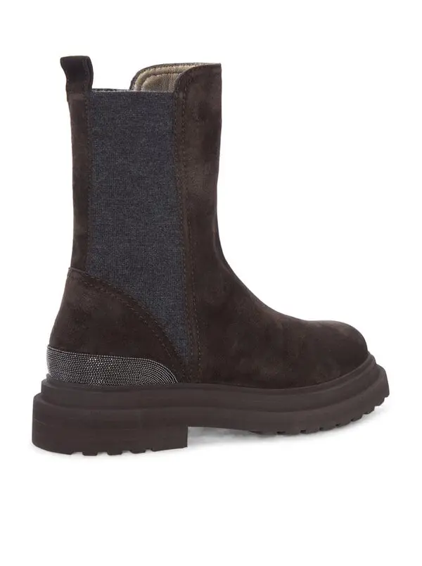 Brunello Cucinelli Suede Chelsea Boot With Lug Sole - Brown