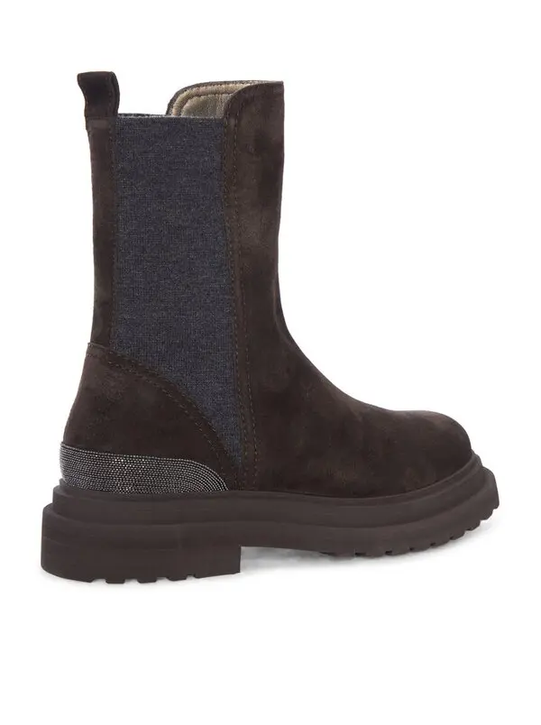Brunello Cucinelli Suede Chelsea Boot With Lug Sole - Brown
