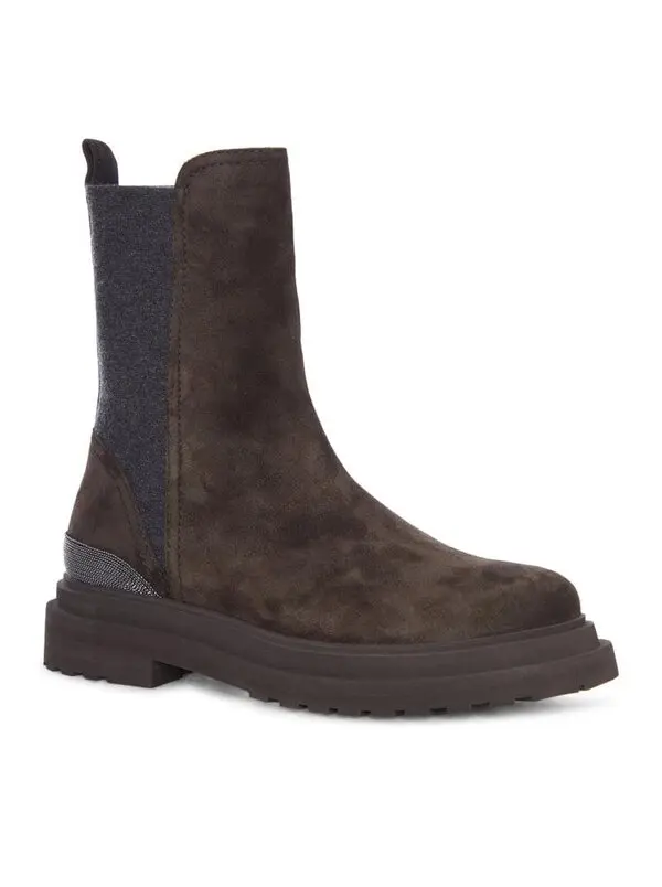 Brunello Cucinelli Suede Chelsea Boot With Lug Sole - Brown