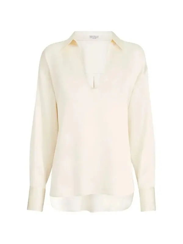 Brunello Cucinelli Silk Polo Blouse - Multicolor