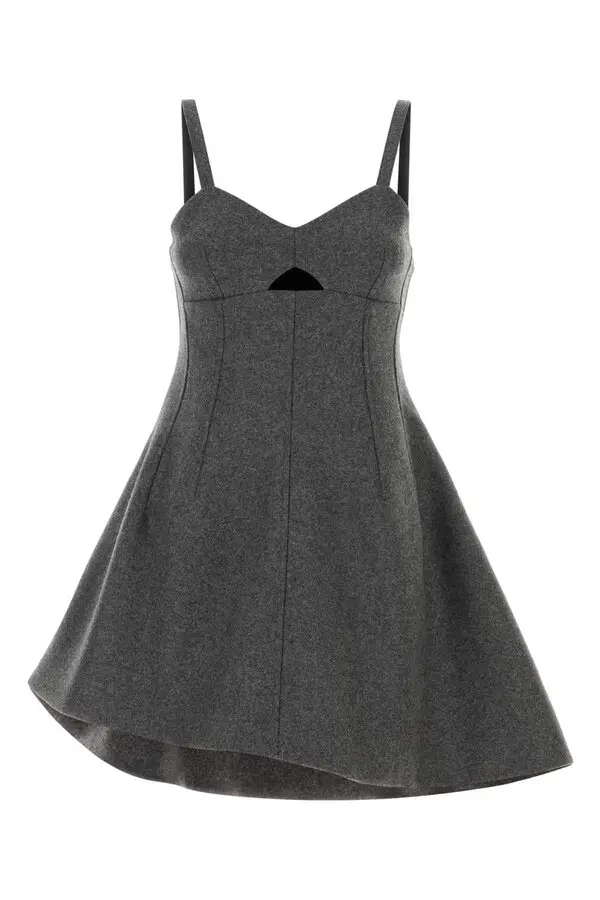 JIL SANDER Dark Grey Wool Mini Dress - Gray