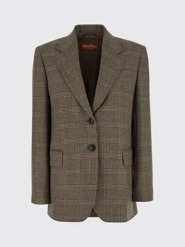 Max Mara Virgin Wool Check Jacket - Black