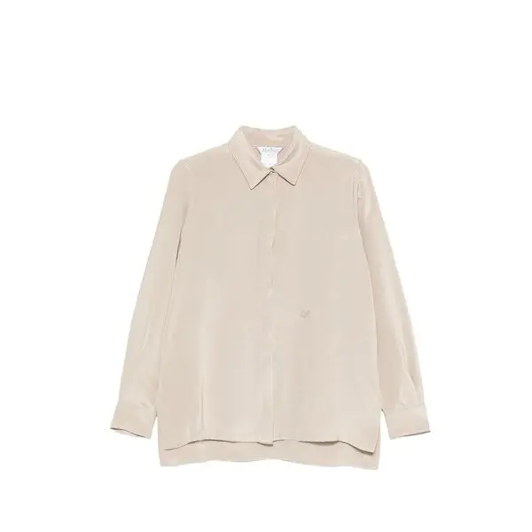 Max Mara Silk Embroidered Logo Classic Collar Shirt - Cream