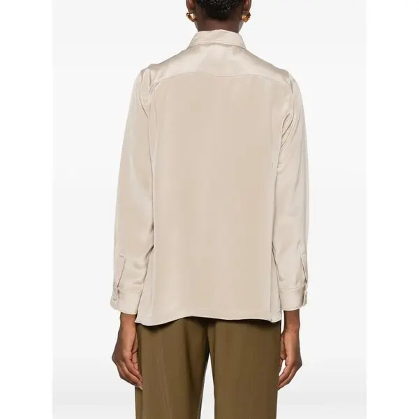 Max Mara Silk Embroidered Logo Classic Collar Shirt - Cream