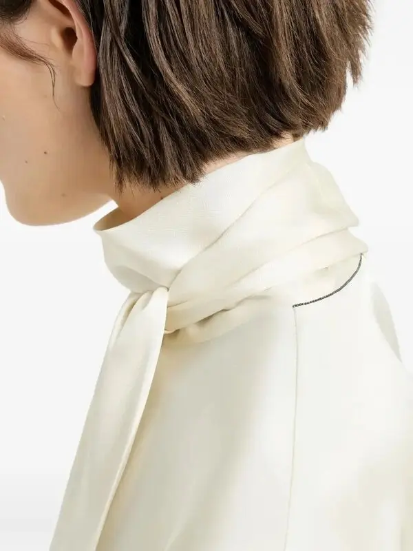 Brunello Cucinelli Silk Bow Neck Blouse - Multicolor
