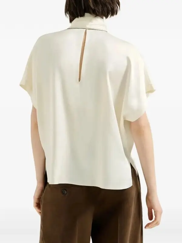 Brunello Cucinelli Silk Bow Neck Blouse - Multicolor