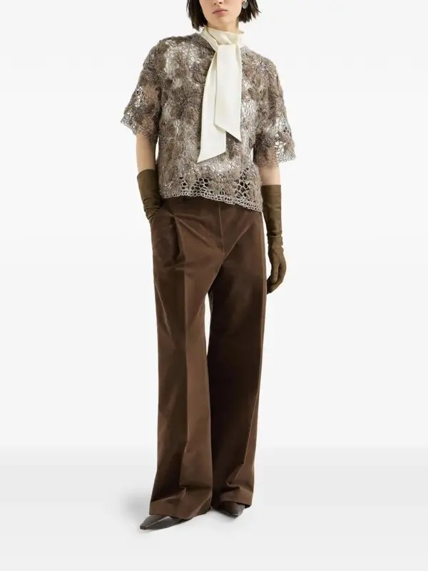 Brunello Cucinelli Silk Blouse With Bow Neck - Multicolor