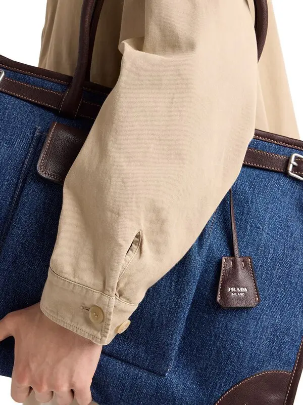 Prada Bonnie Shopping Bag In Denim And Leather