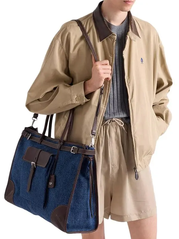 Prada Bonnie Shopping Bag In Denim And Leather - Multicolor