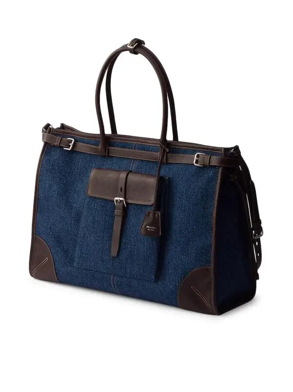 Prada Bonnie Shopping Bag In Denim And Leather - Multicolor
