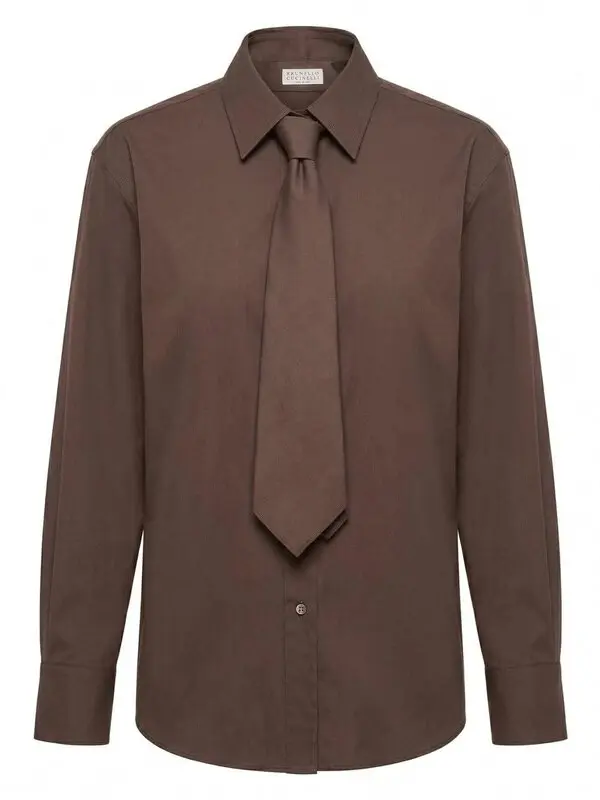 Brunello Cucinelli Stretch Cotton Poplin Shirt With Tie - Multicolor