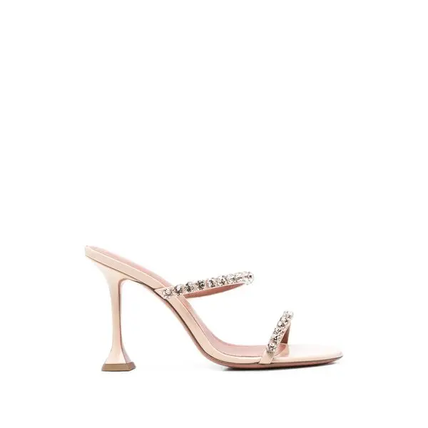 Amina Muaddi Crystal Embellished Mules - Pink