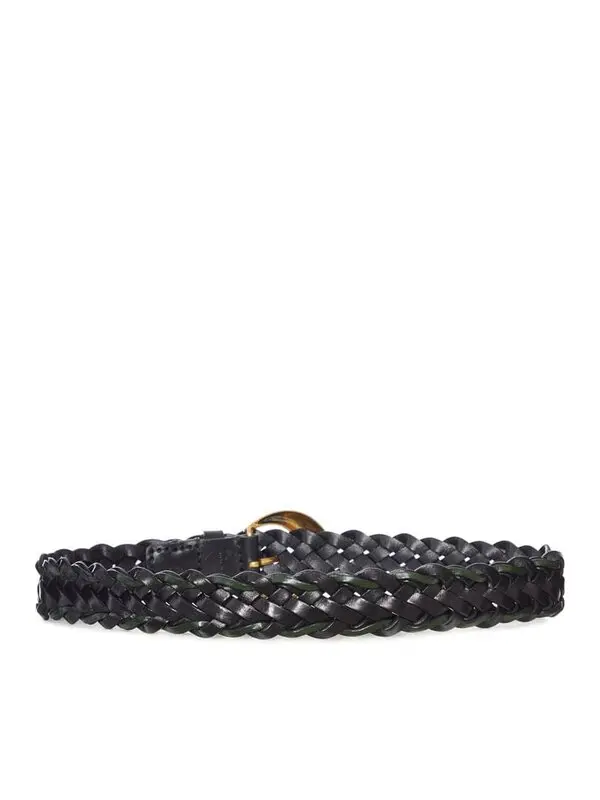 Etro Woven Leather Belt With Gold Buckle - Black