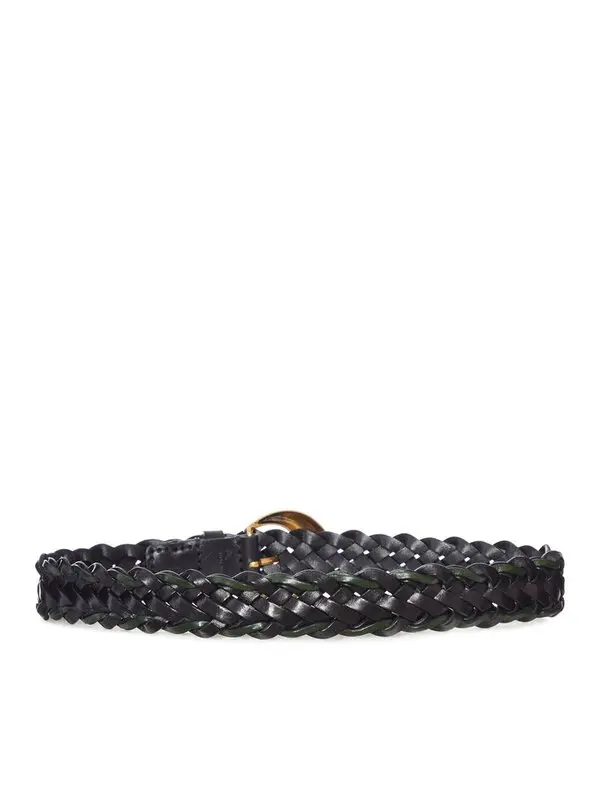 Etro Woven Leather Belt With Gold Buckle