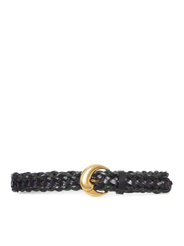 Etro Woven Leather Belt With Gold Buckle - Black
