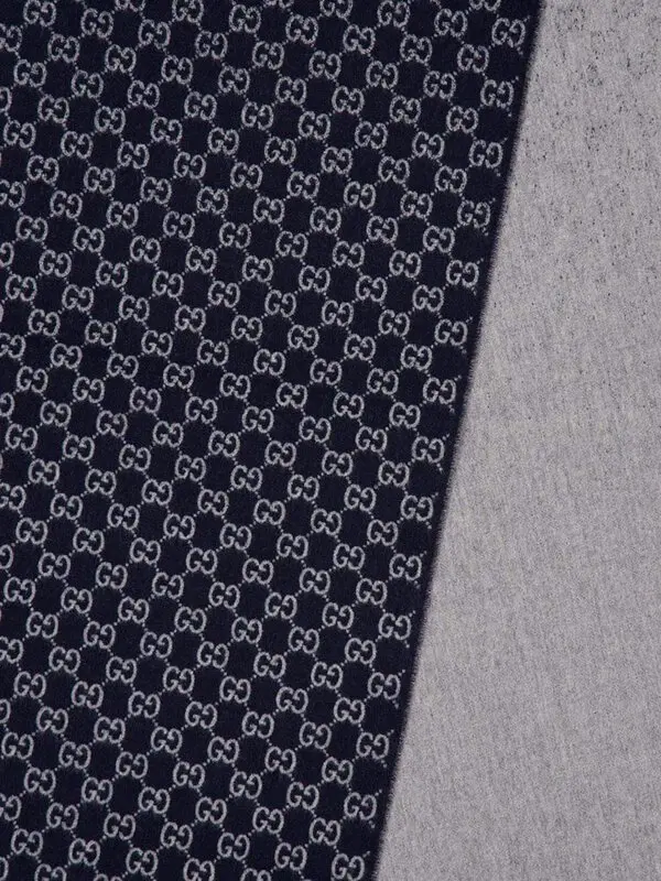 Gucci Wool And Cashmere Gg Pattern Scarf - Gray