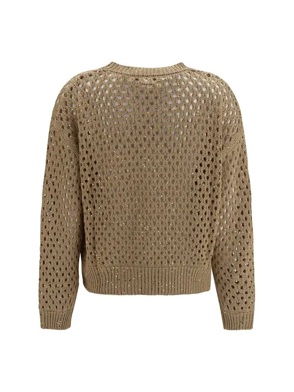 Max Mara Open Knit Cotton Sweater With Sequins