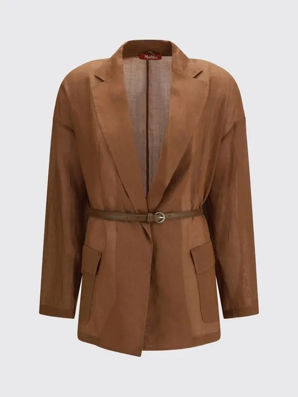 Max Mara Single-breasted Ramie Blazer With Belt - Multicolor