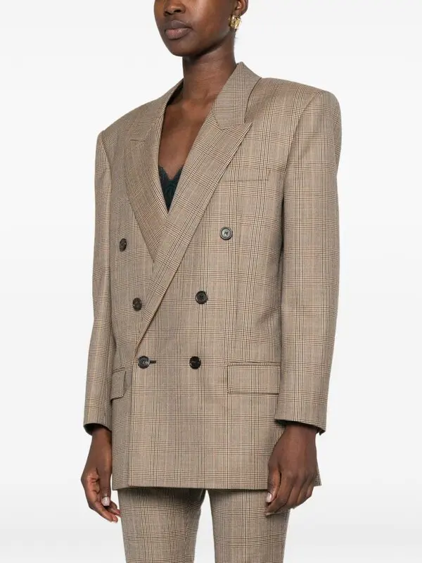 Saint Laurent Check Pattern Double-breasted Blazer - Multicolor