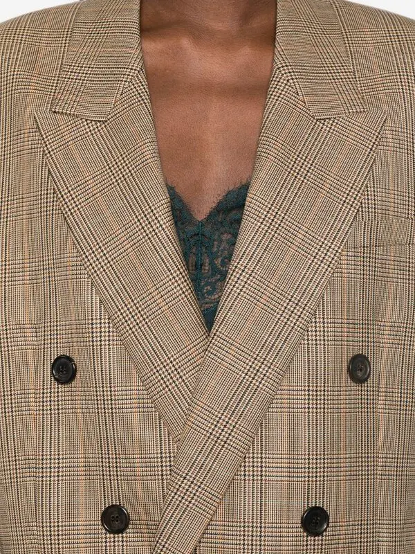 Saint Laurent Check Pattern Double-breasted Blazer - Multicolor