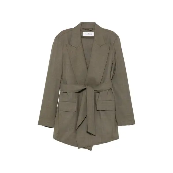 Max Mara Check Virgin Wool Belted Blazer - Brown