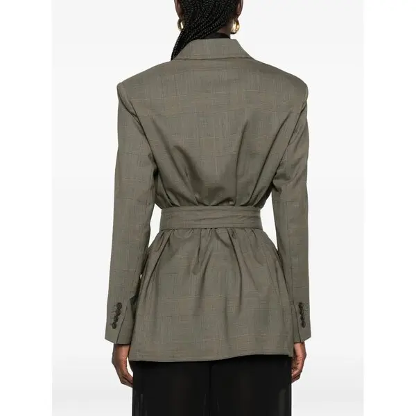Max Mara Check Virgin Wool Belted Blazer - Brown