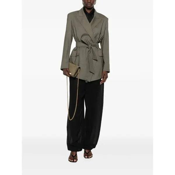Max Mara Check Virgin Wool Belted Blazer - Brown