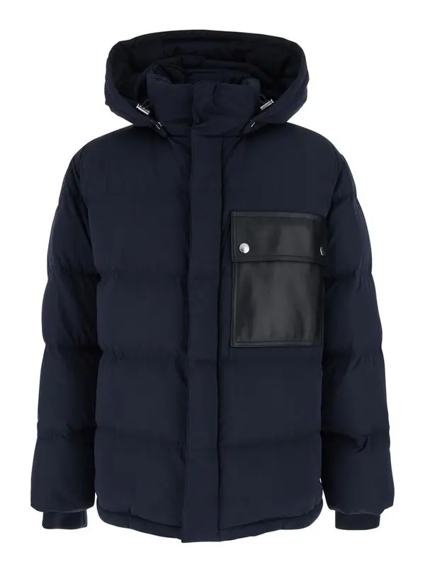Bottega Veneta Blue Hooded Down Jacket With Intreccio Motif Leather Patches In Cotton Blend - Multicolor