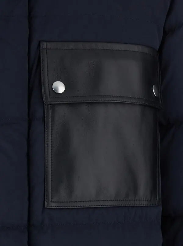Bottega Veneta Blue Hooded Down Jacket With Intreccio Motif Leather Patches In Cotton Blend - Multicolor