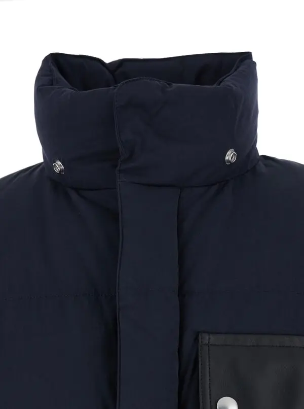 Bottega Veneta Blue Hooded Down Jacket With Intreccio Motif Leather Patches In Cotton Blend - Multicolor