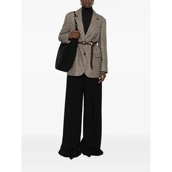 Brunello Cucinelli Check Pattern Belted Blazer - Cream