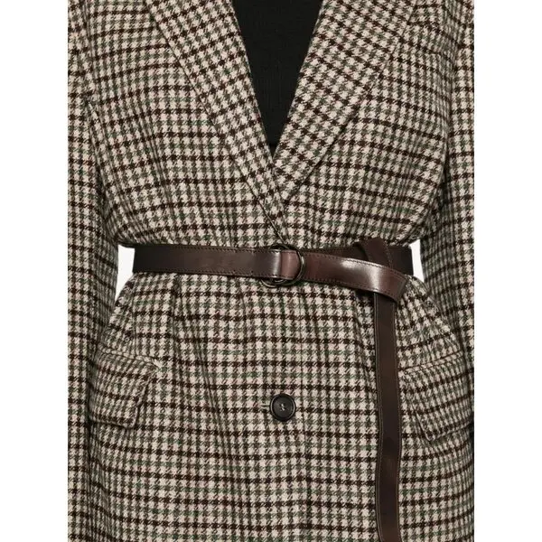 Brunello Cucinelli Check Pattern Belted Blazer - Cream