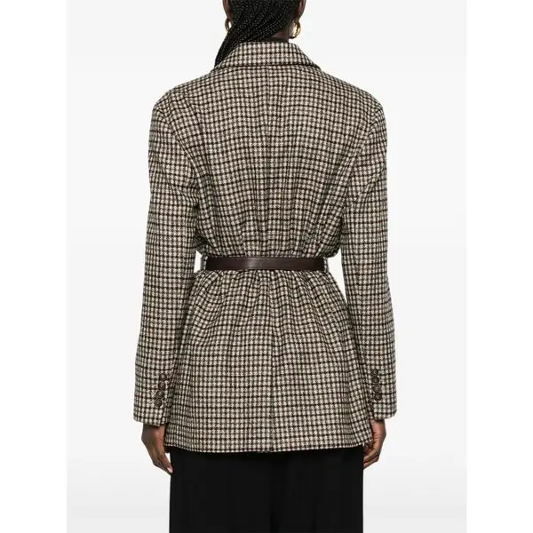 Brunello Cucinelli Check Pattern Belted Blazer - Cream