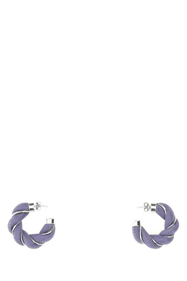 Bottega Veneta Nappa Leather And Silver Hoop Earrings - Purple