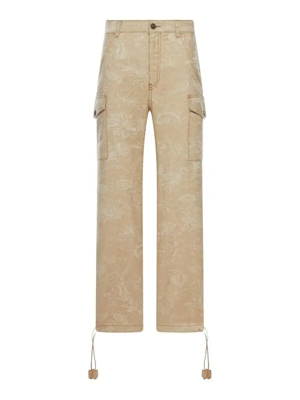 Etro Jacquard Cargo Trousers With Floral Pattern And Drawstring At The Bottom - Cream