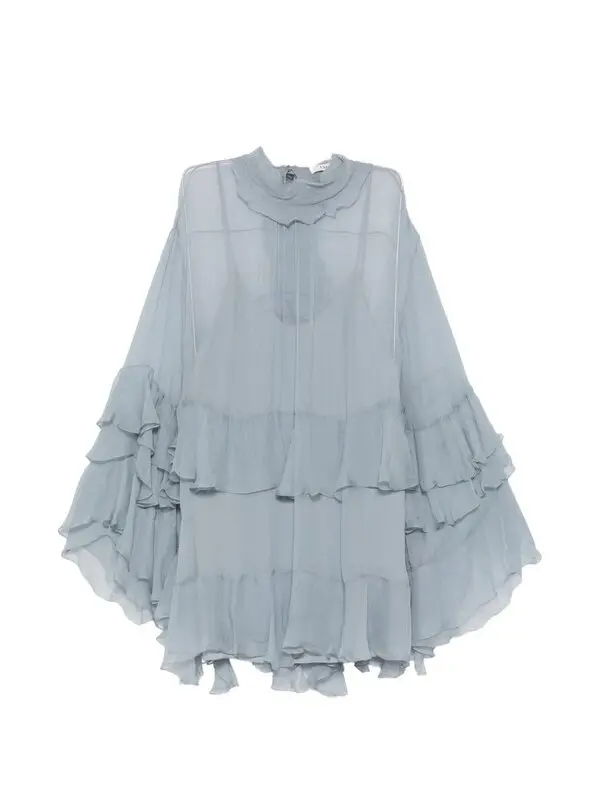 Chloé Silk Ruffled High Neck Dress - Multicolor