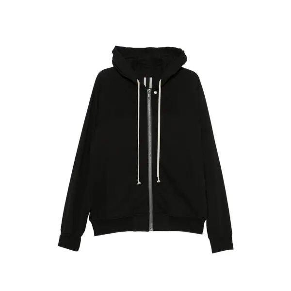 Rick Owens Organic Cotton Hooded Zip Up Sweatshirt - Black