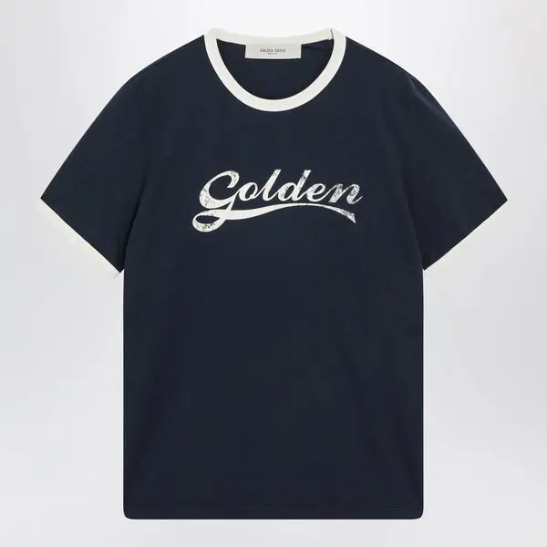 GOLDEN GOOSE Cotton T-shirt With Vintage Logo Print In /white - Blue