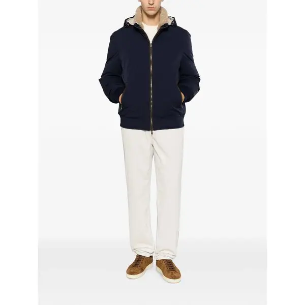 Brunello Cucinelli Shearling Collar Hooded Jacket - Blue